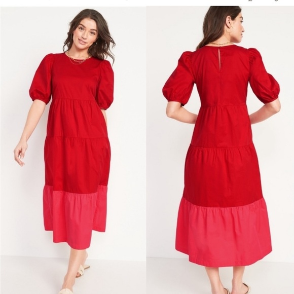 Old Navy | Dresses | Old Navy Tiered Maxi Dress Colorblock Red And Pink ...